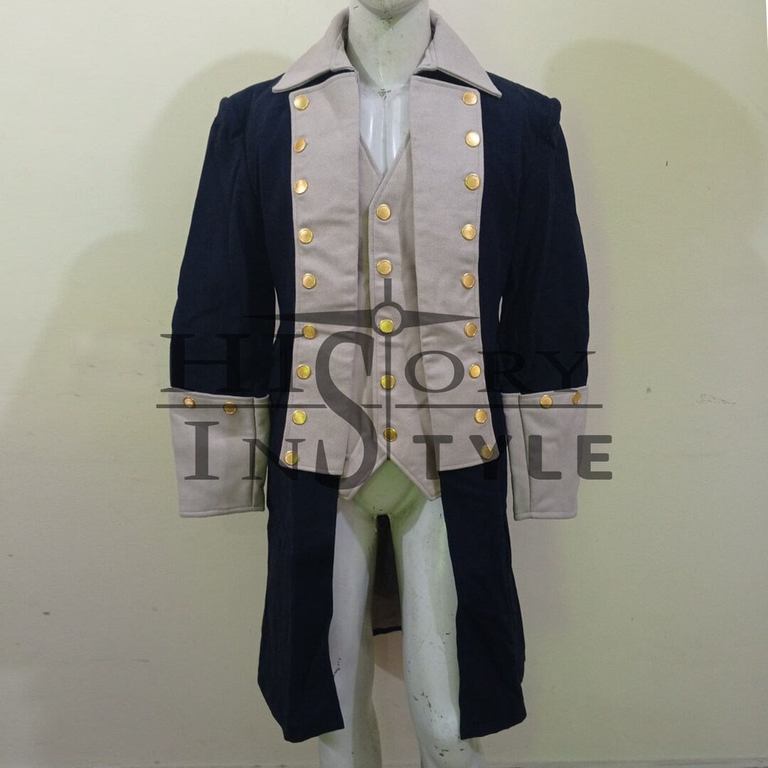 New 17th Century George Washington Style Coat With Waistcoat, Navy Blue ...