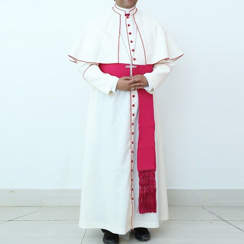 New White Clergy Attire for Religious Ceremonies, Roman Cassock, Bishop ...