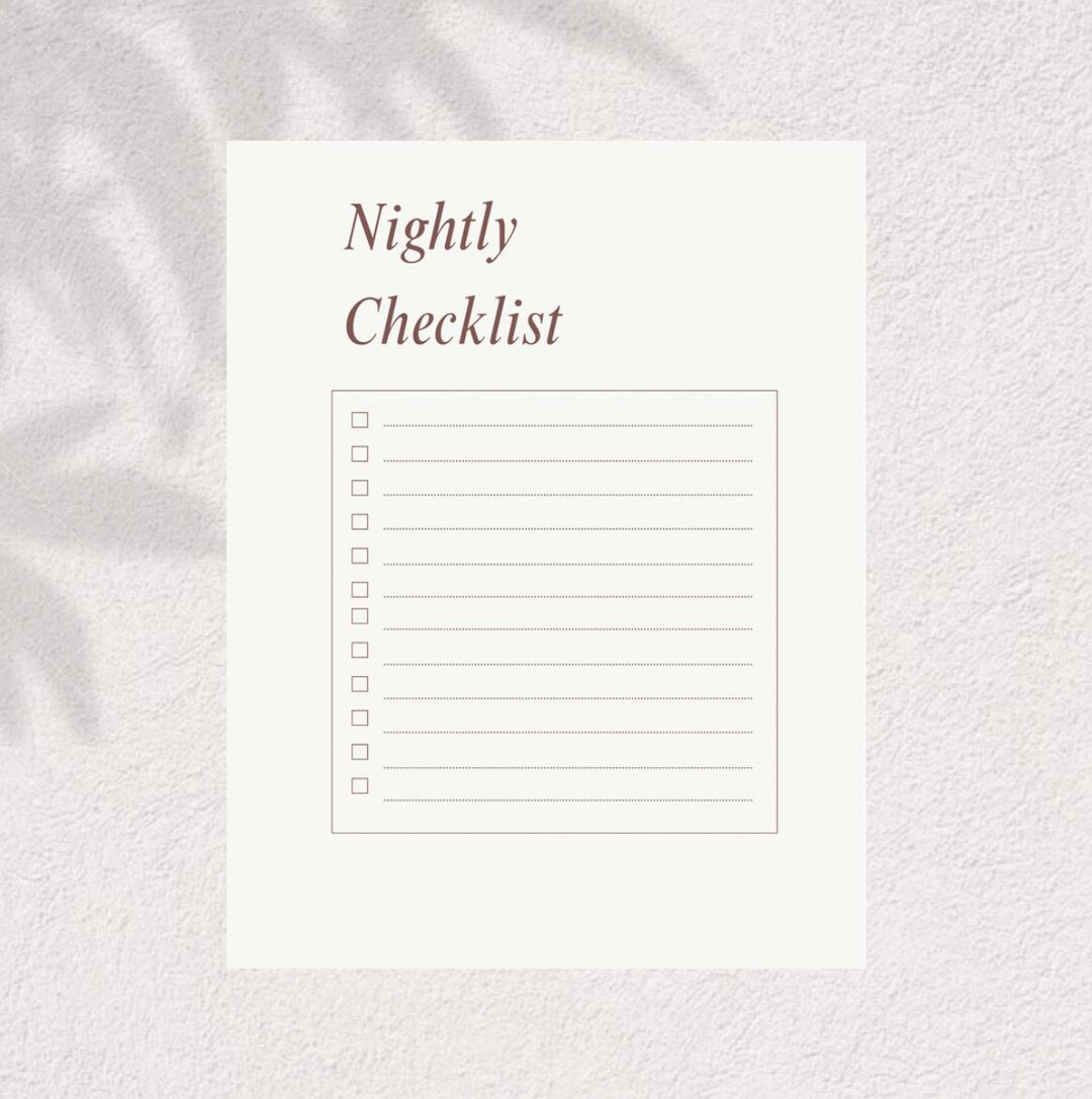 Night Check List to Do List Nightly Routine Task Planner Checklist ...