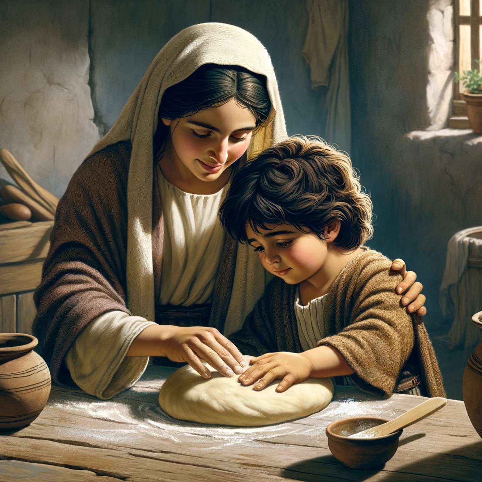 Christian Art: making Bread With Living Bread. Mary Making Bread With ...