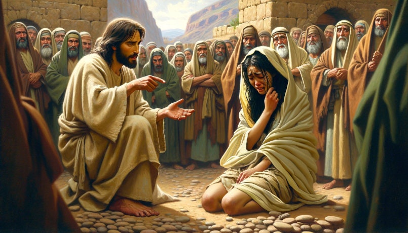 Christian Art: let Him First Cast a Stone.printable Art of Jesus Christ ...