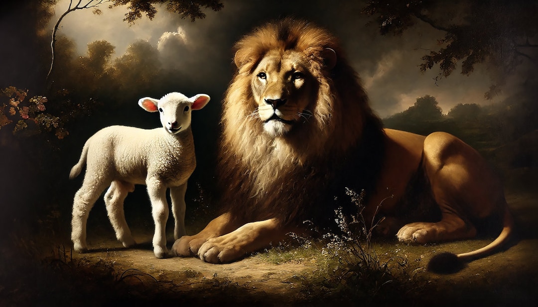 Christian Art: "lamb and Lion Live in Peace" Printable, Downloadable ...