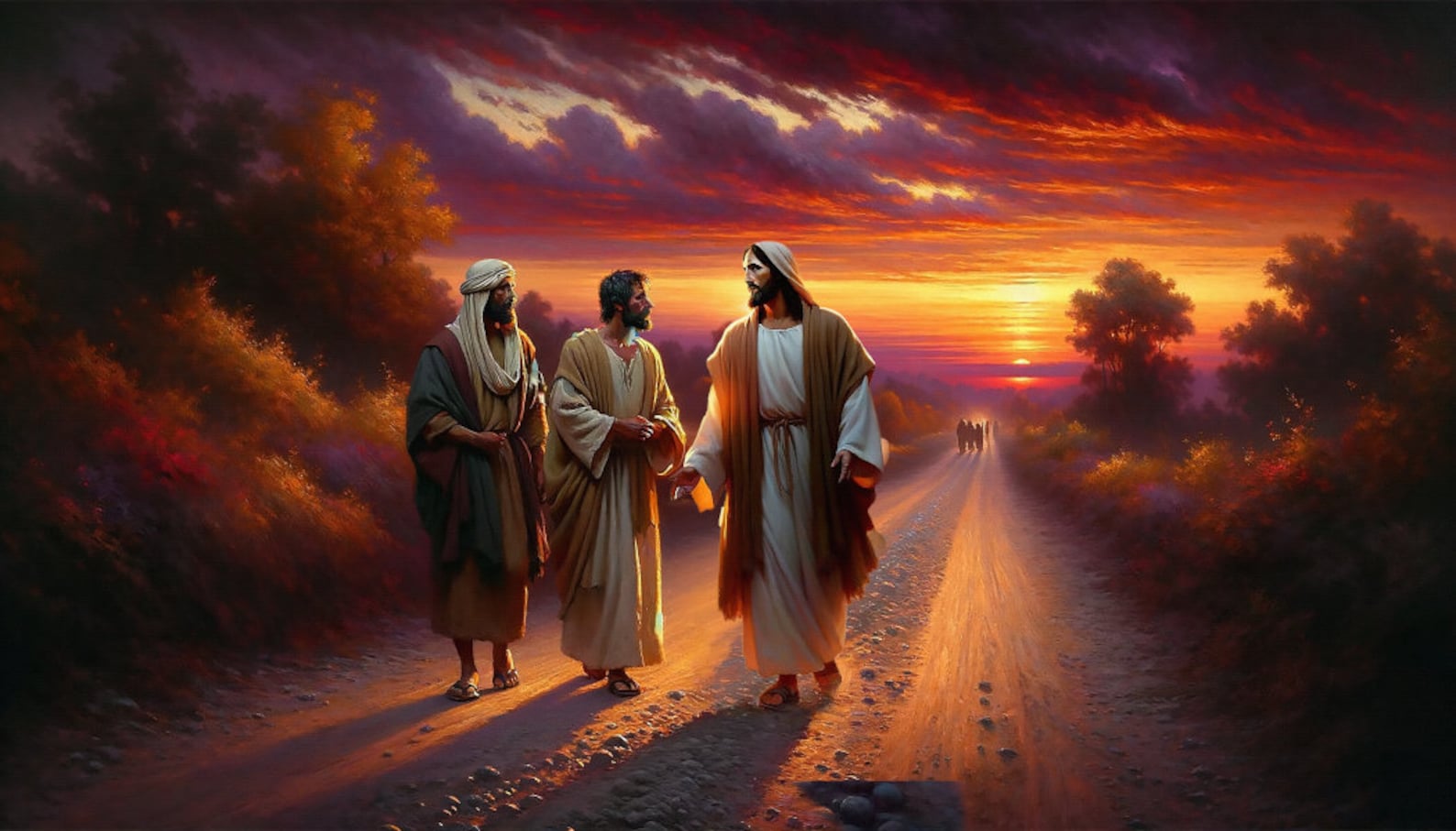Christian Art: "road to Emmaus" Printable, Downloadable Painting of Jesus and 2 Disciples on the ...