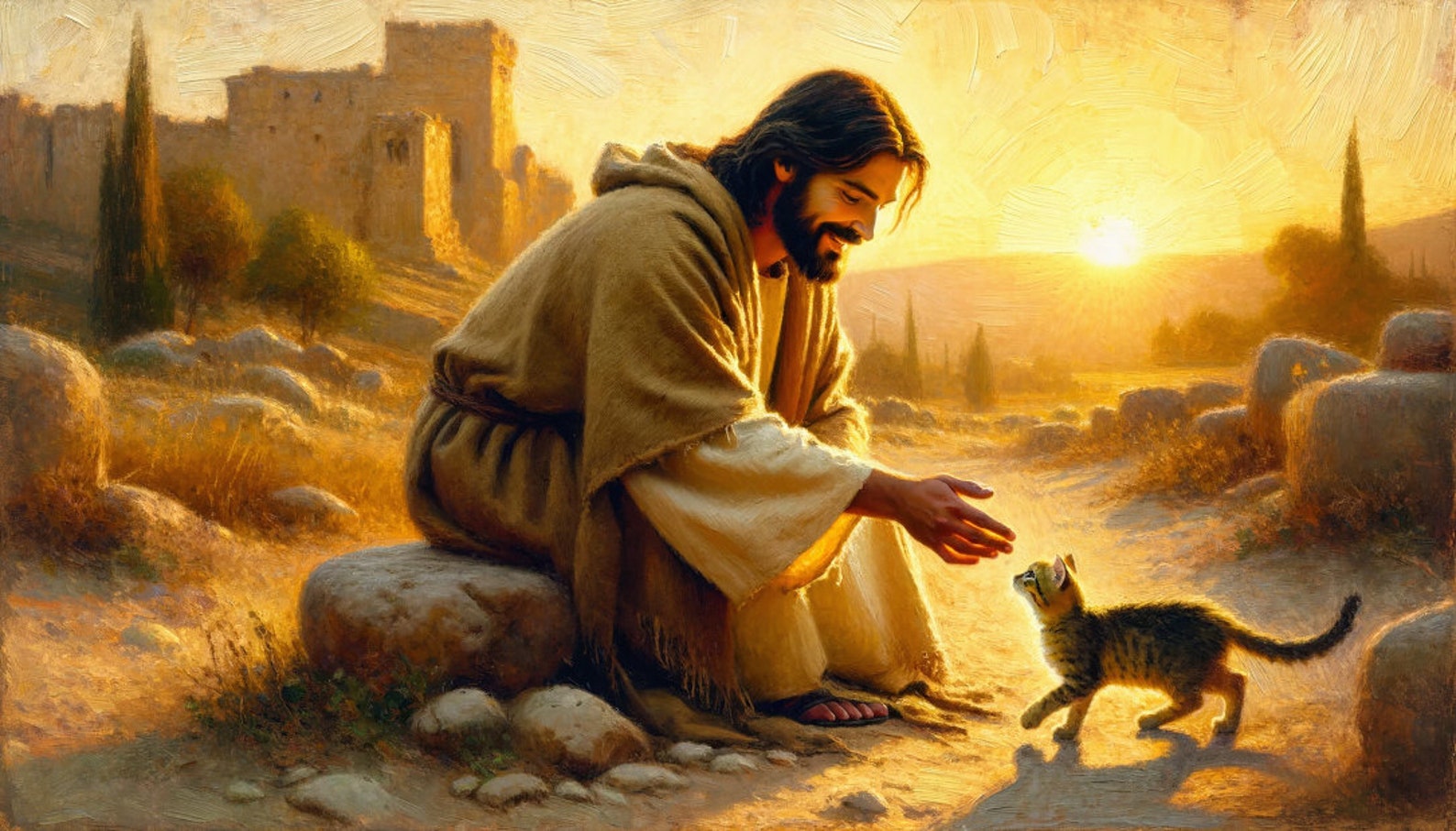 Christian Art: "jesus and the Kitten." Printable Download Art of Jesus ...
