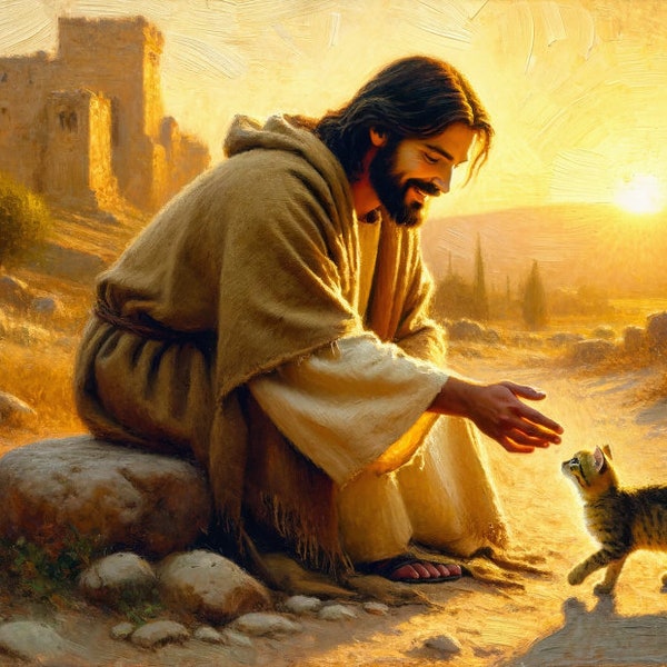 Jesus With Cat - Etsy