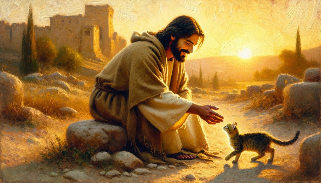 Christian Art: "jesus and the Kitten." Printable Download Art of Jesus ...