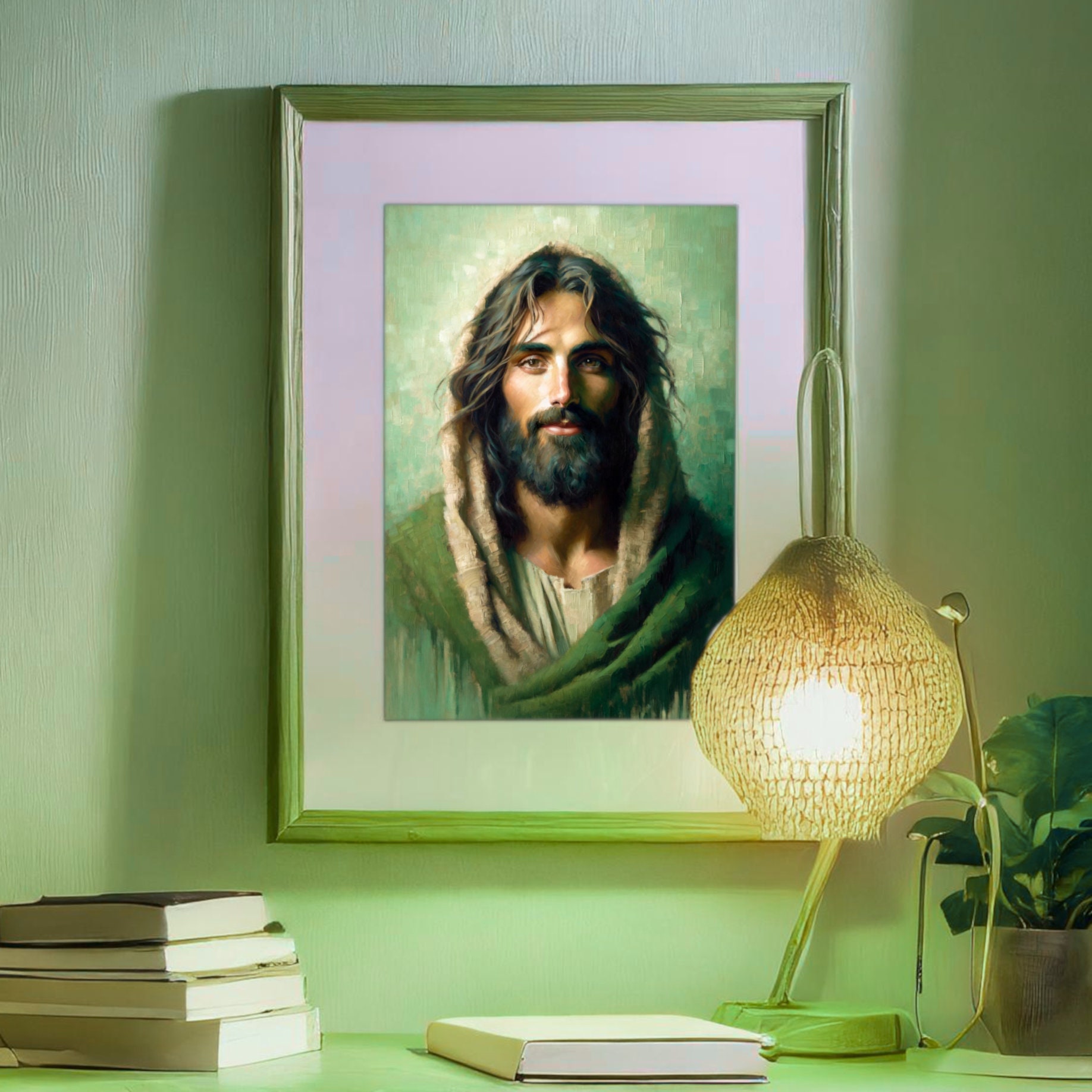 Jesus Portrait in Green, Printable Download, 5143 × 9000 - Etsy