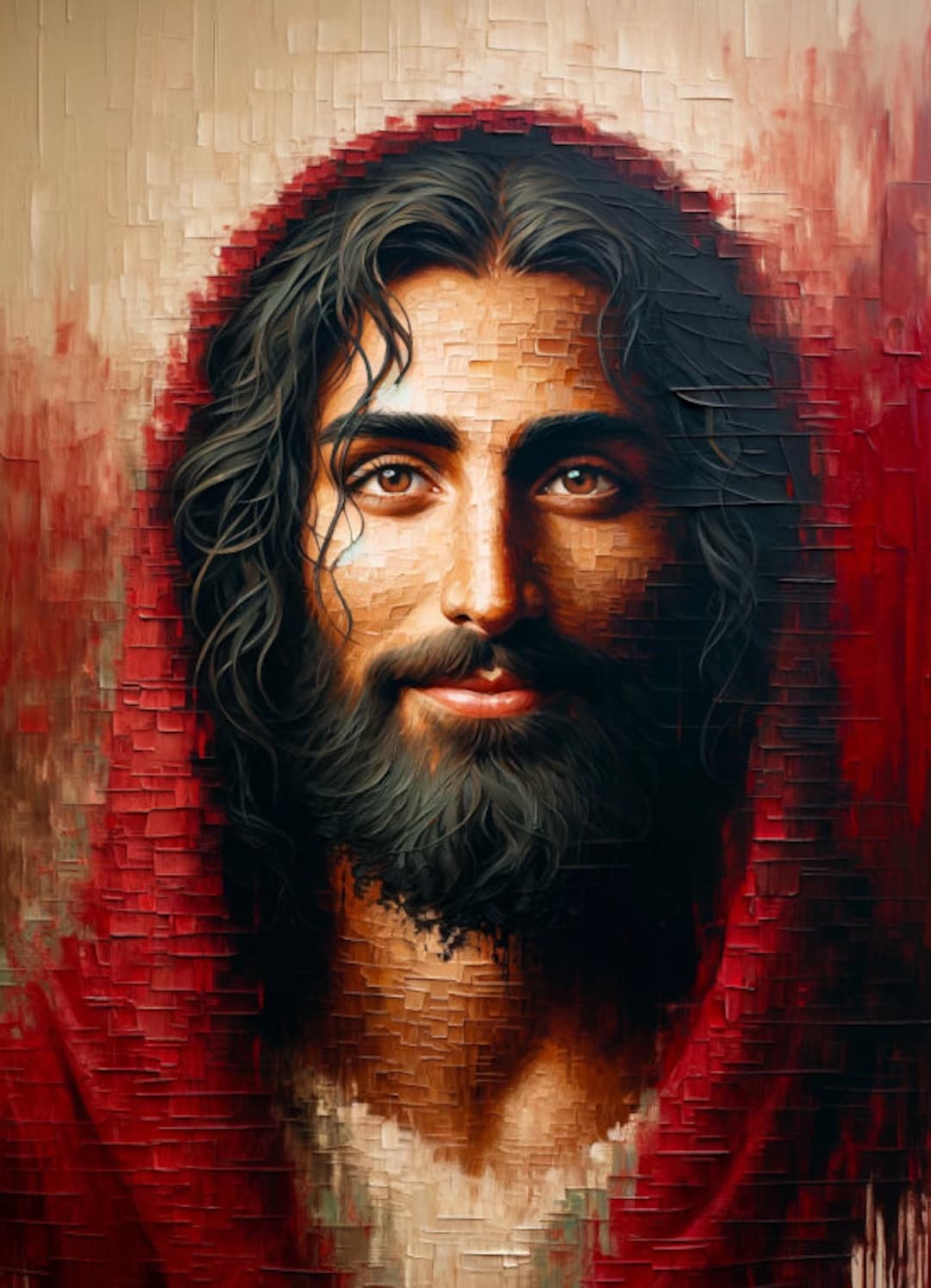 Jesus Portrait in Red, Printable Download, 6608 × 10720 - Etsy