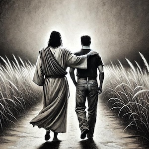 Christian Art: "walk With Me." Printable Download Charcoal Art of Jesus ...