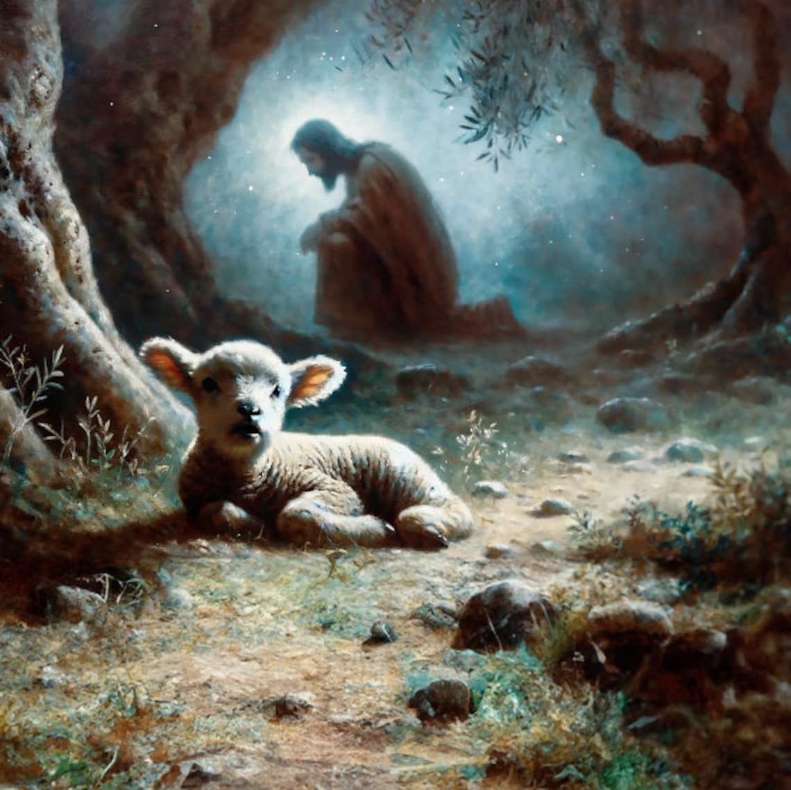 Christian Art Download: "the Sacrificial Lamb." A Lamb in Garden of ...