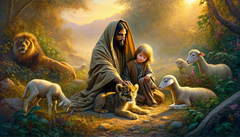 Christian Art: "the Lamb and the Lion" Printable, Downloadable Painting ...