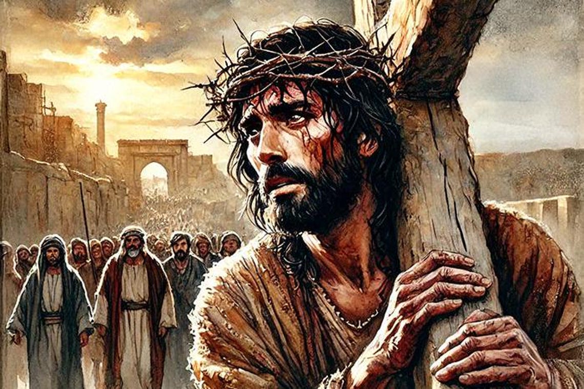 Christian Art: "bearing His Own Cross." Printable Download Art of Jesus ...