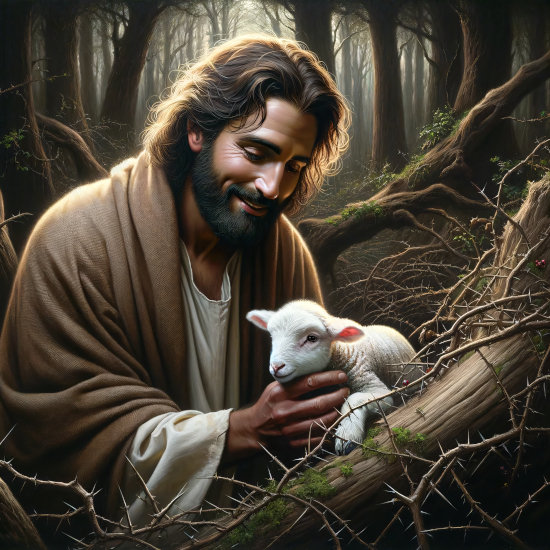 Christian Art: "rescuing the Lamb." Jesus Rescuing a Lost Lamb From a ...