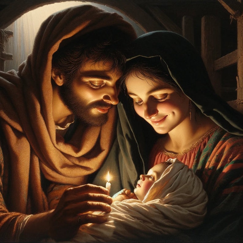 Christian Art: the Christmas Family. Christmas Wall Art of the Birth of ...