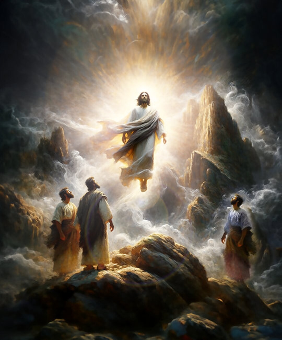 Christian Art: "transfiguration." Printable Download Art of Jesus on the Mount of ...
