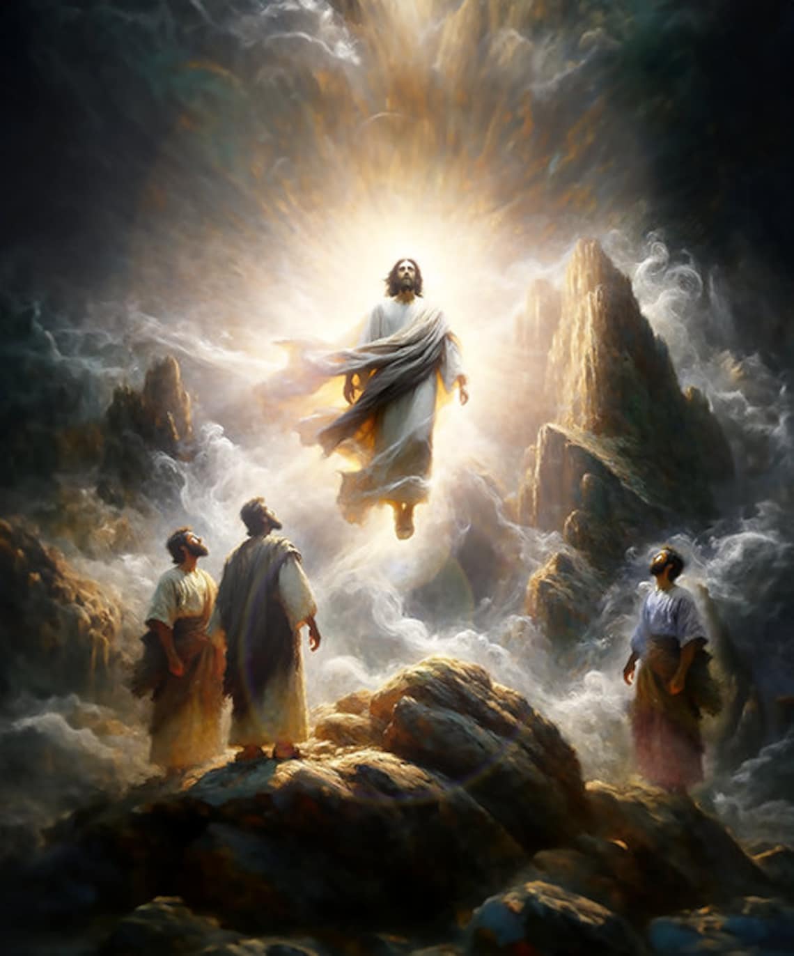 Christian Art: "transfiguration." Printable Download Art of Jesus on the Mount of ...