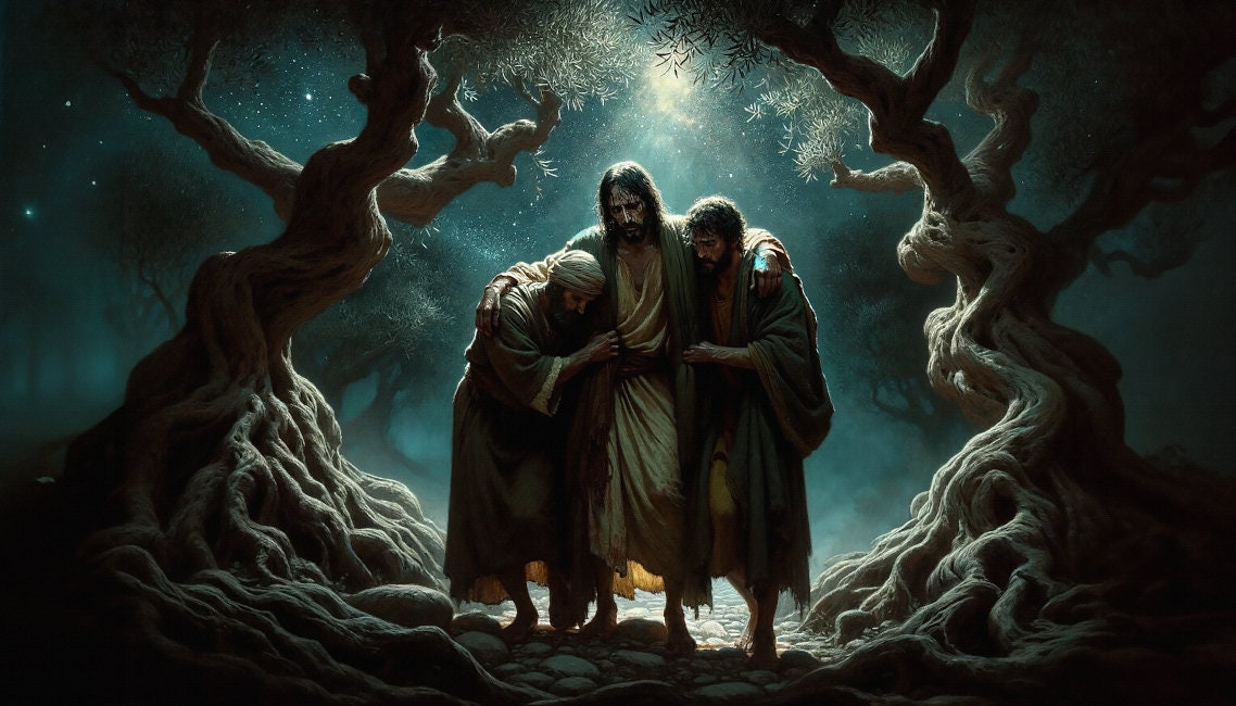 Christian Art: "leaving Gethsemane." Printable Download Art of Jesus Being Supported While ...