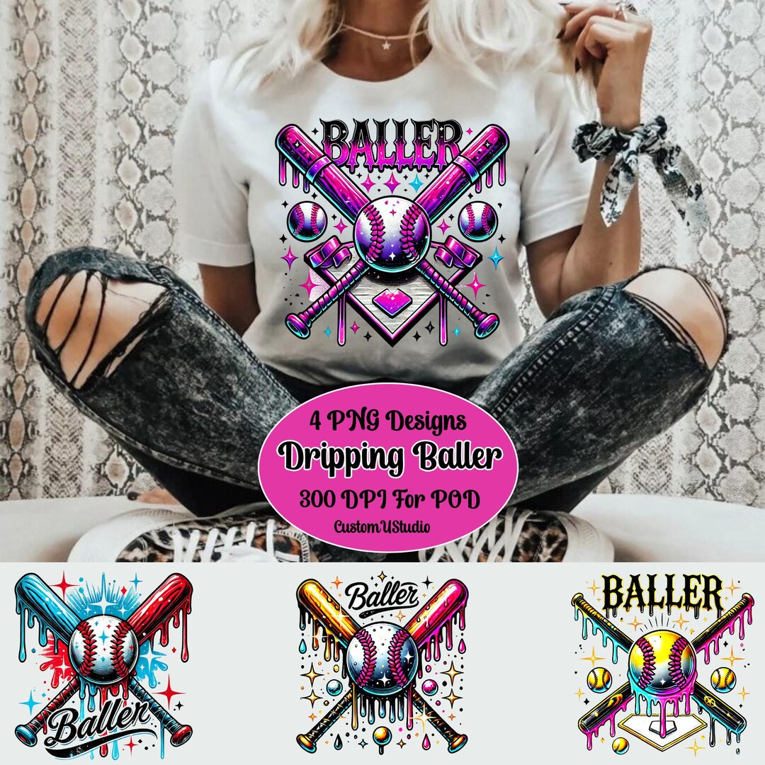 Dripping Baller Baseball PNG Set 4 Sublimation Designs, Baseball Mom ...