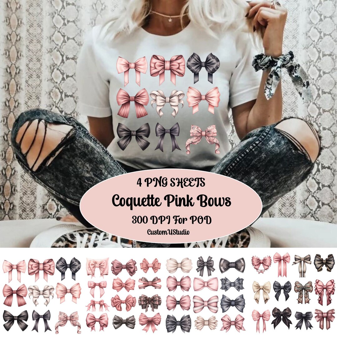 Coquette Bows Pink Clipart PNG Sheets | for Stickers, POD, Valentine ...