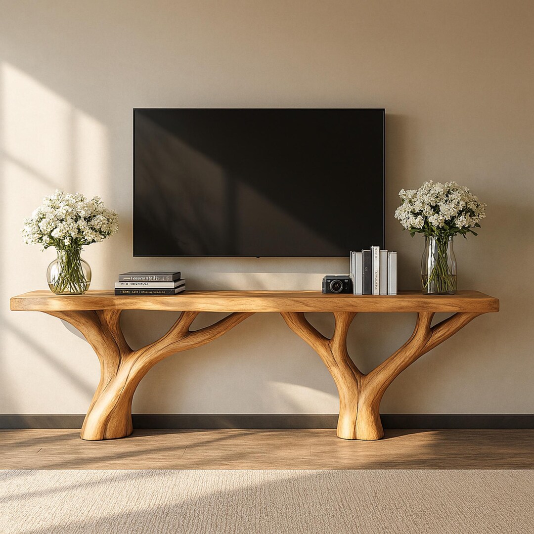 Natural Tree-trunk Style TV Stand – Handcrafted Wooden Media Console ...