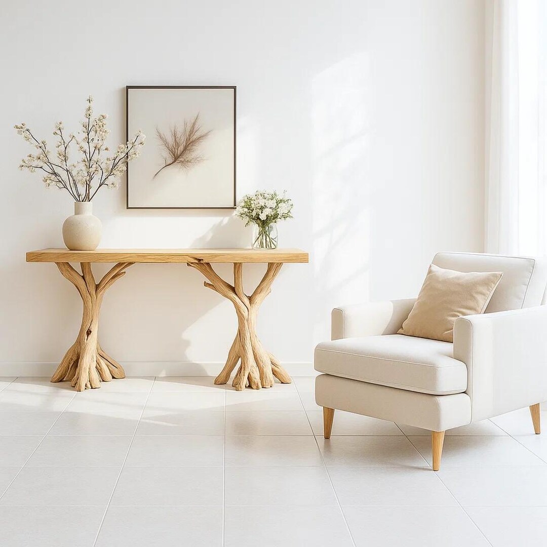 Natural Wood Console Table With Tree Root Legs – Japandi Rustic ...