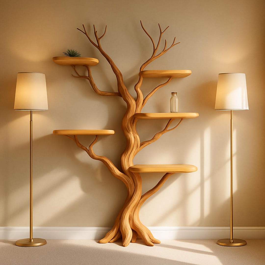 Natural Wooden Tree Bookshelf – Unique Branch Shelf Design for Living ...