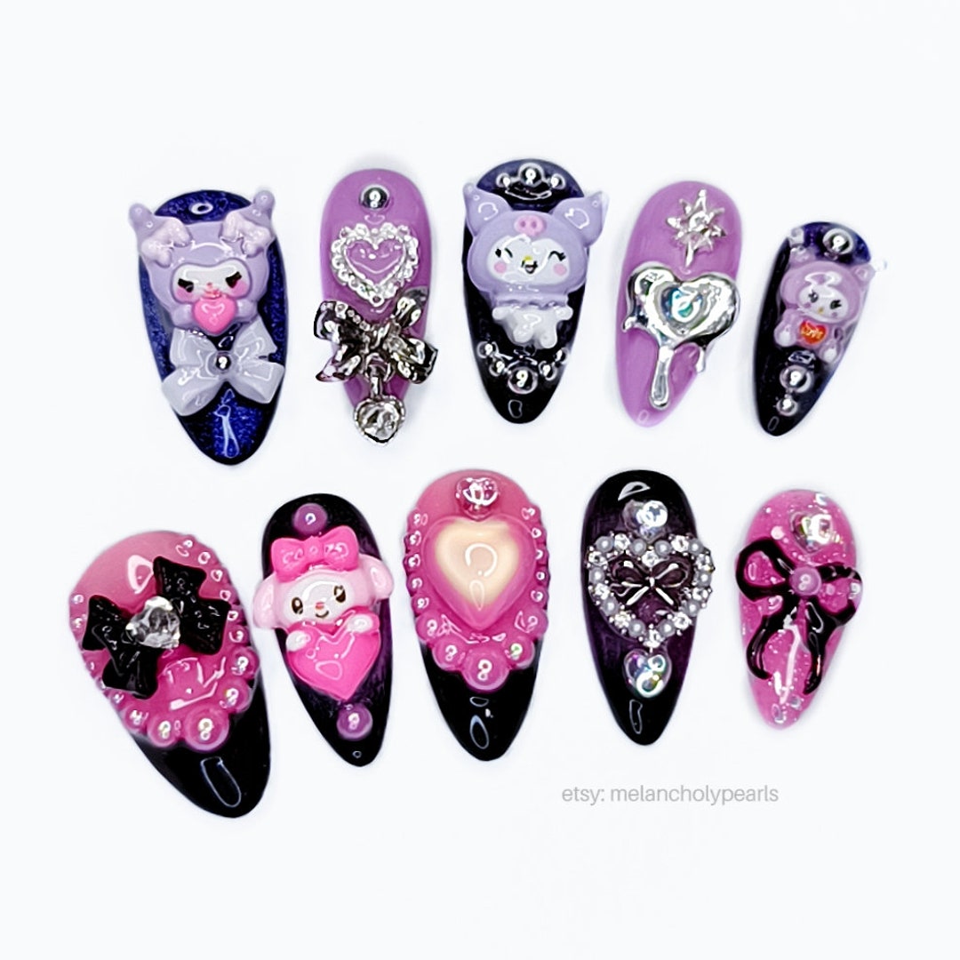 My Melody Kuromi Sanrio Kawaii Lolita Goth Punk Pink Purple Jirai Kei ...