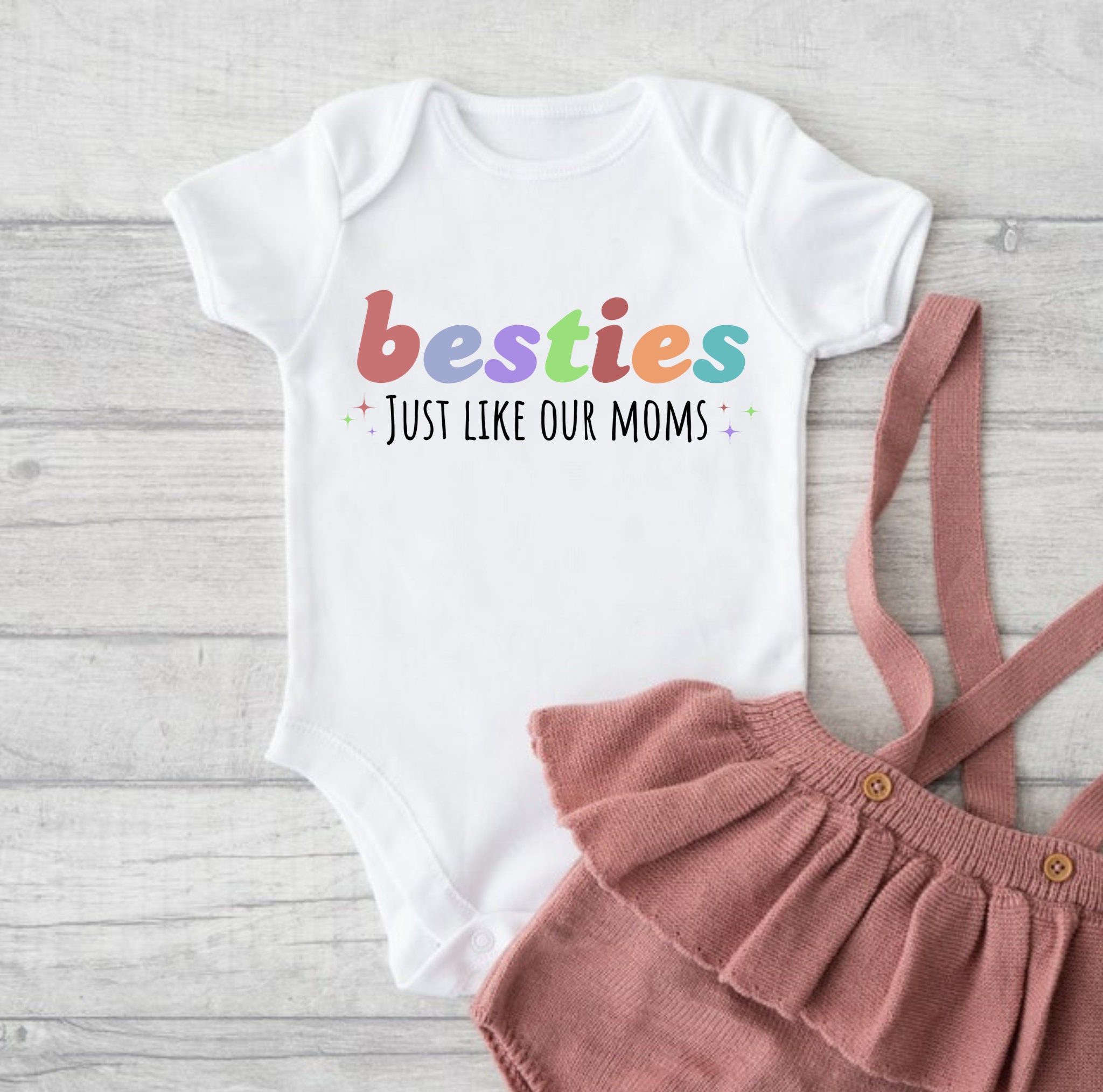Besties Just Like Our Moms Baby Onesie - Retro Best Friends Bodysuit ...