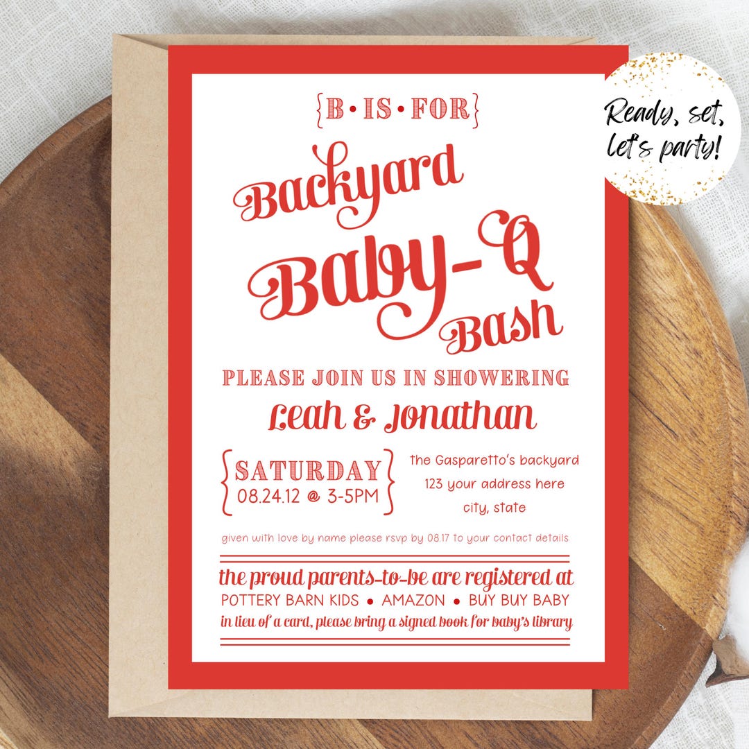 Baby Q Editable Party Invitation, Baby Shower, Baby Sprinkle, Backyard ...