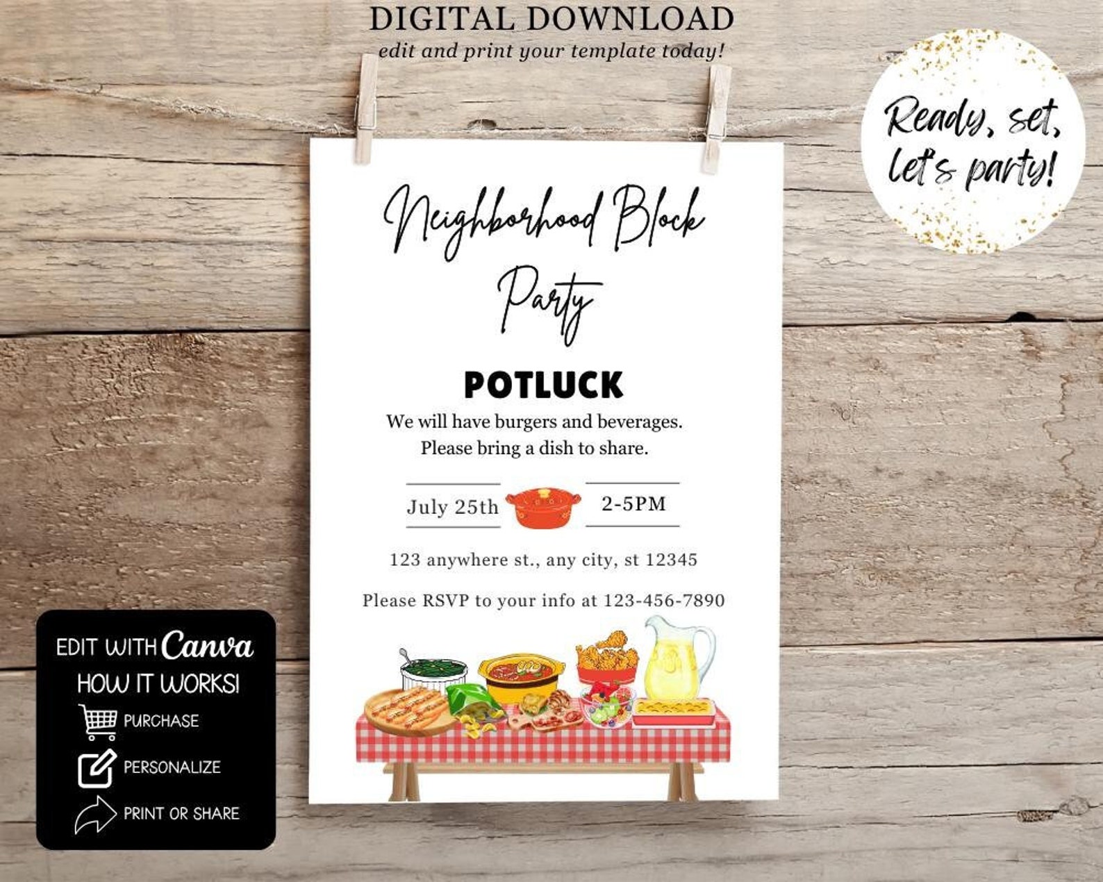 Editable Neighborhood Block Party Invitation, Neighborhood Potluck ...