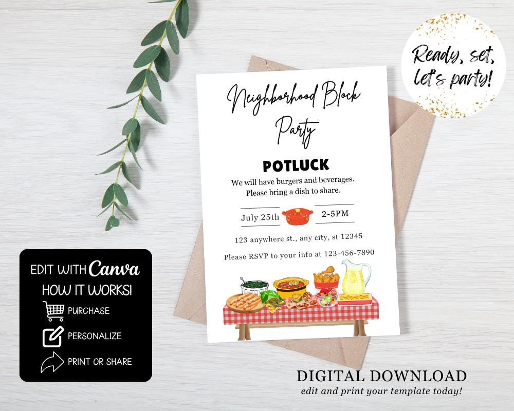 Editable Neighborhood Block Party Invitation, Neighborhood Potluck ...