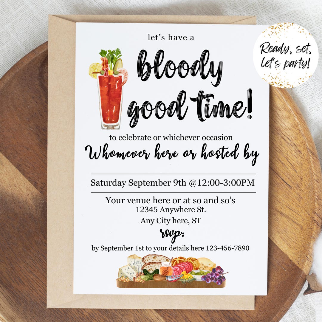 Bloody Good Time Editable Digital Download Invitation, Brunch Invite ...