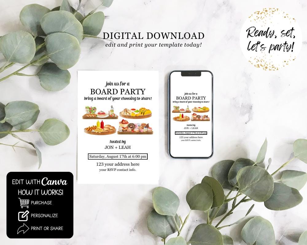 Digital Download, Party Invite, Board Party, Charcuterie, Board Night ...