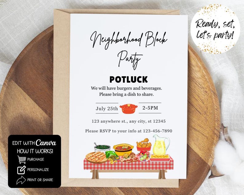 Editable Neighborhood Block Party Invitation, Neighborhood Potluck ...