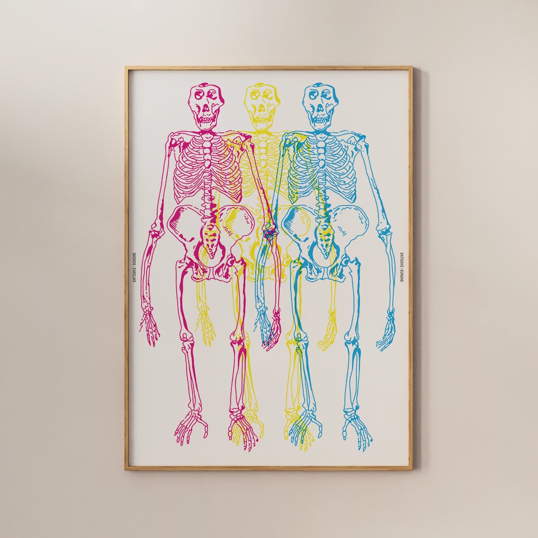Ape Skeleton Poster - Ape Bones - CMYK Wall Art - Etsy