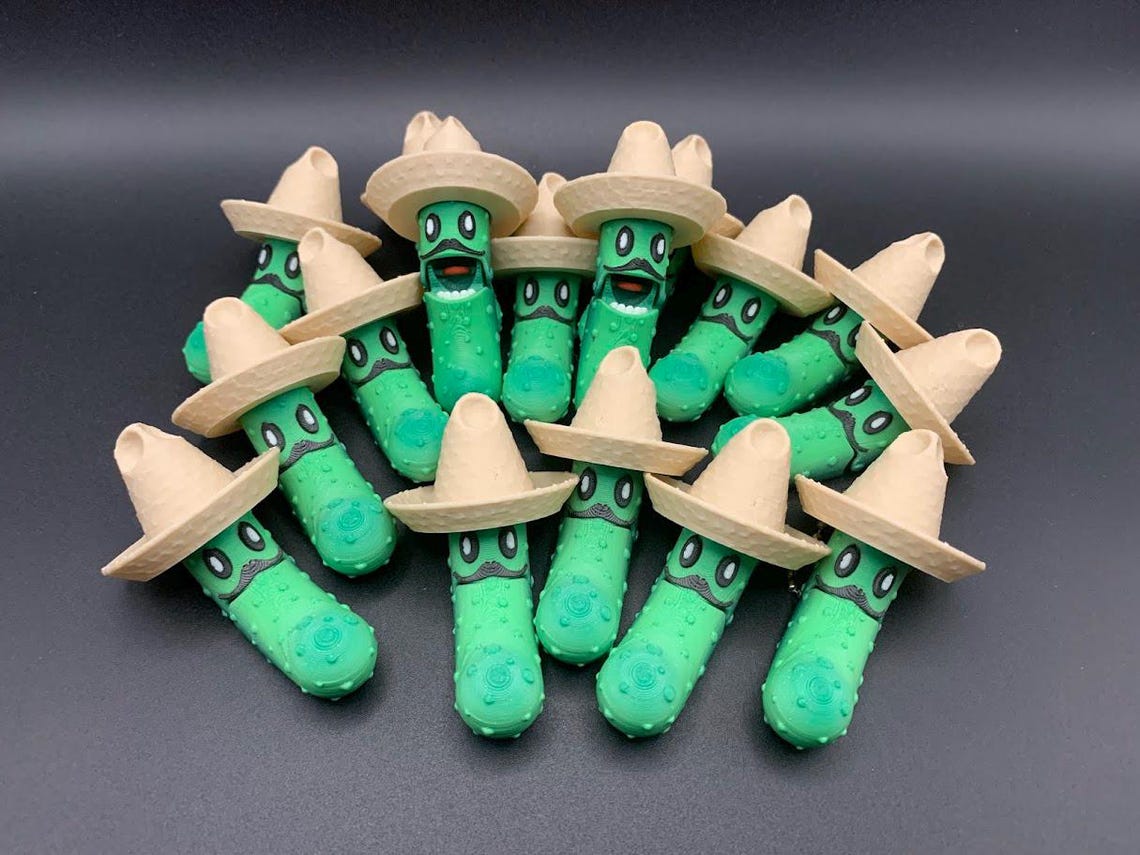 Pedro the Tickle Pickle 3D Printed Fidget Keychain With Sombrero ...