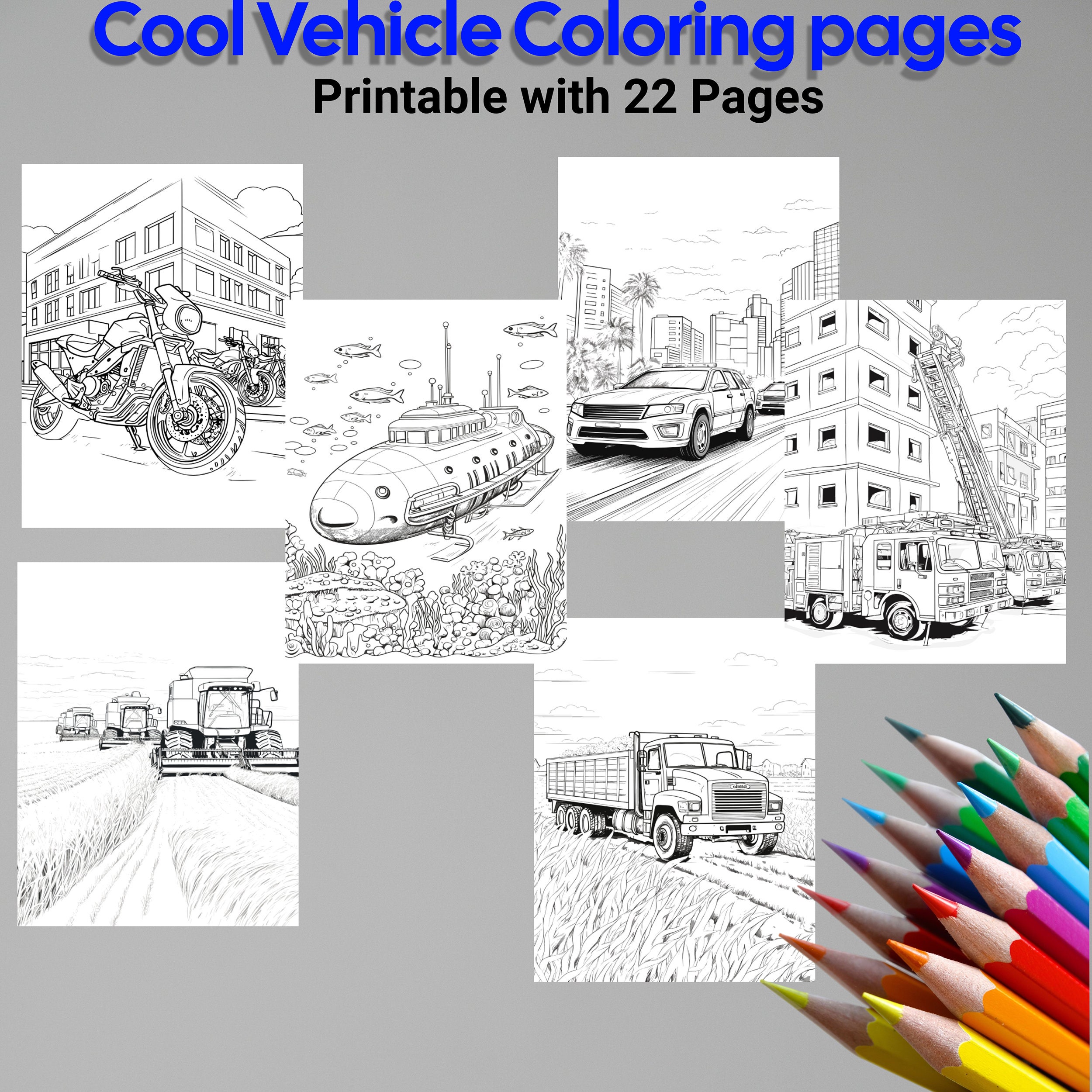 Transportation Coloring Pages Vehicle Coloring Digital Printable for ...