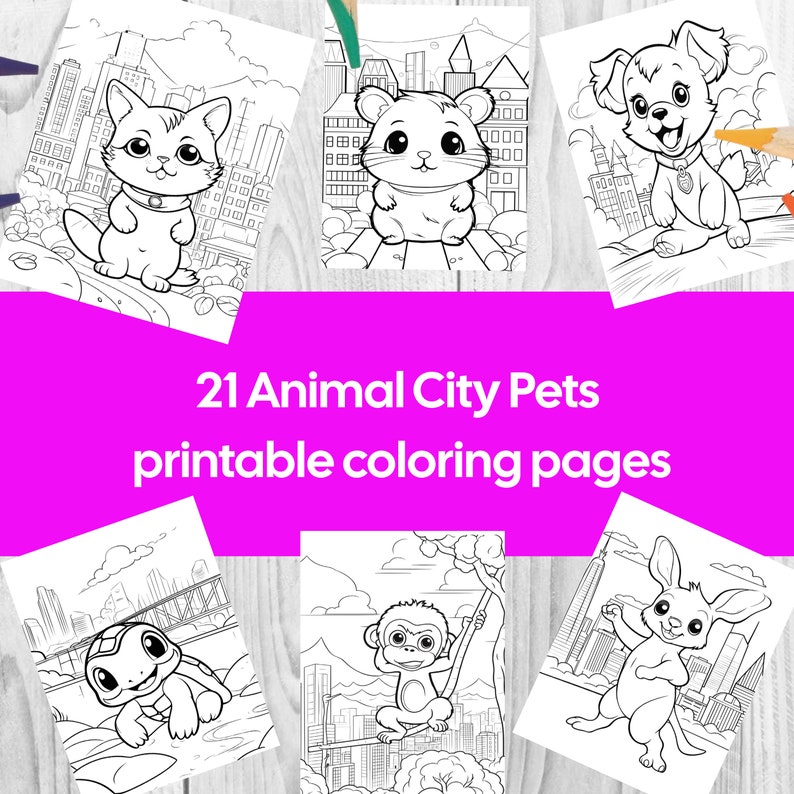 Animal Coloring Pages | City Pets Coloring Page | Digital | Printable ...