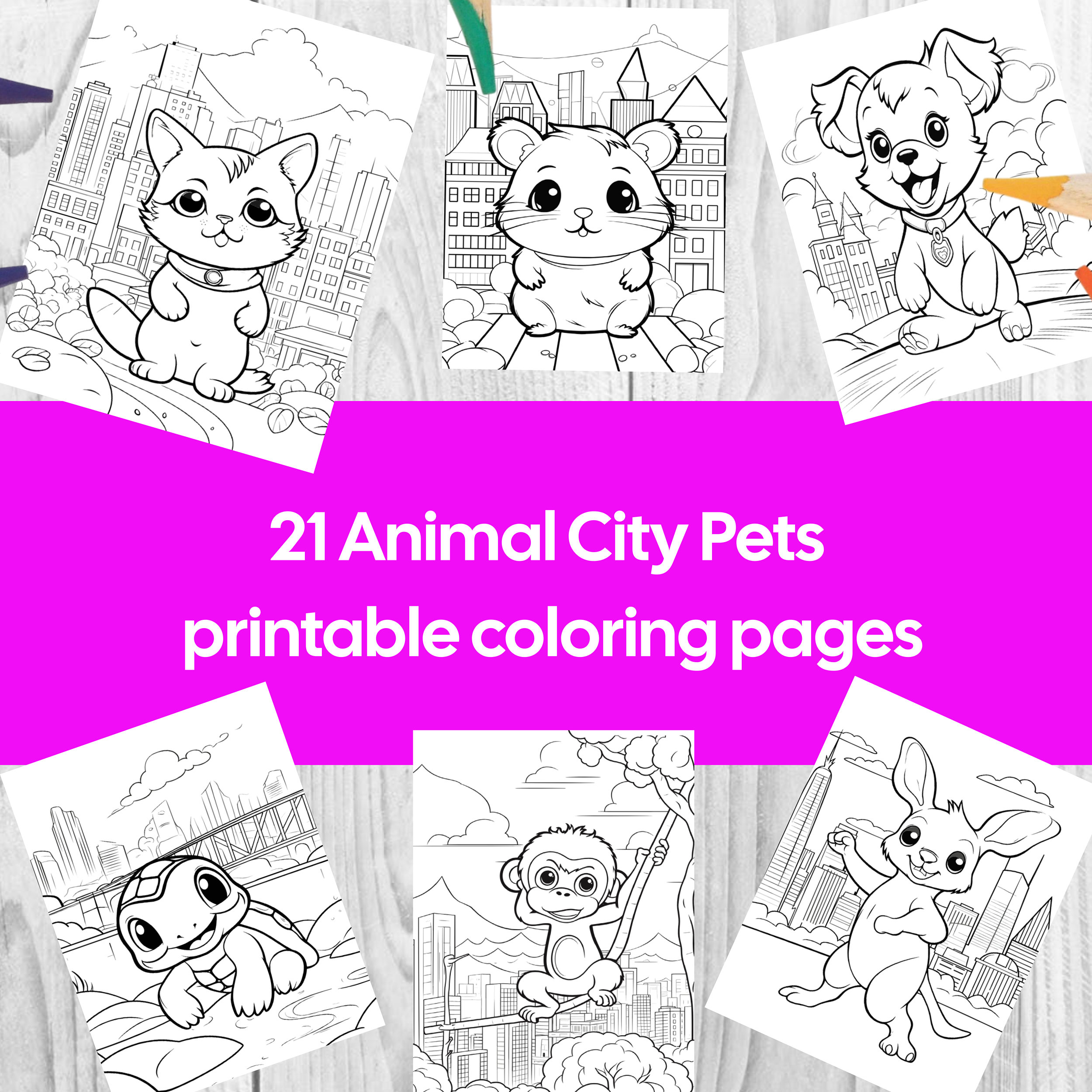 Animal Coloring Pages City Pets Coloring Page Digital Printable for ...