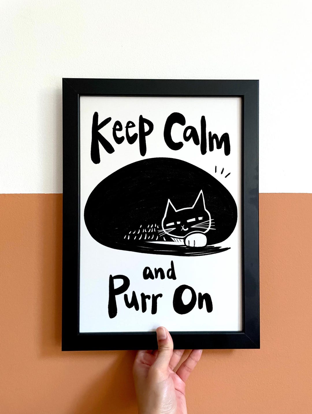 Black and White Cat Art Print | Keep Calm and Purr on | Funny Tuxedo ...