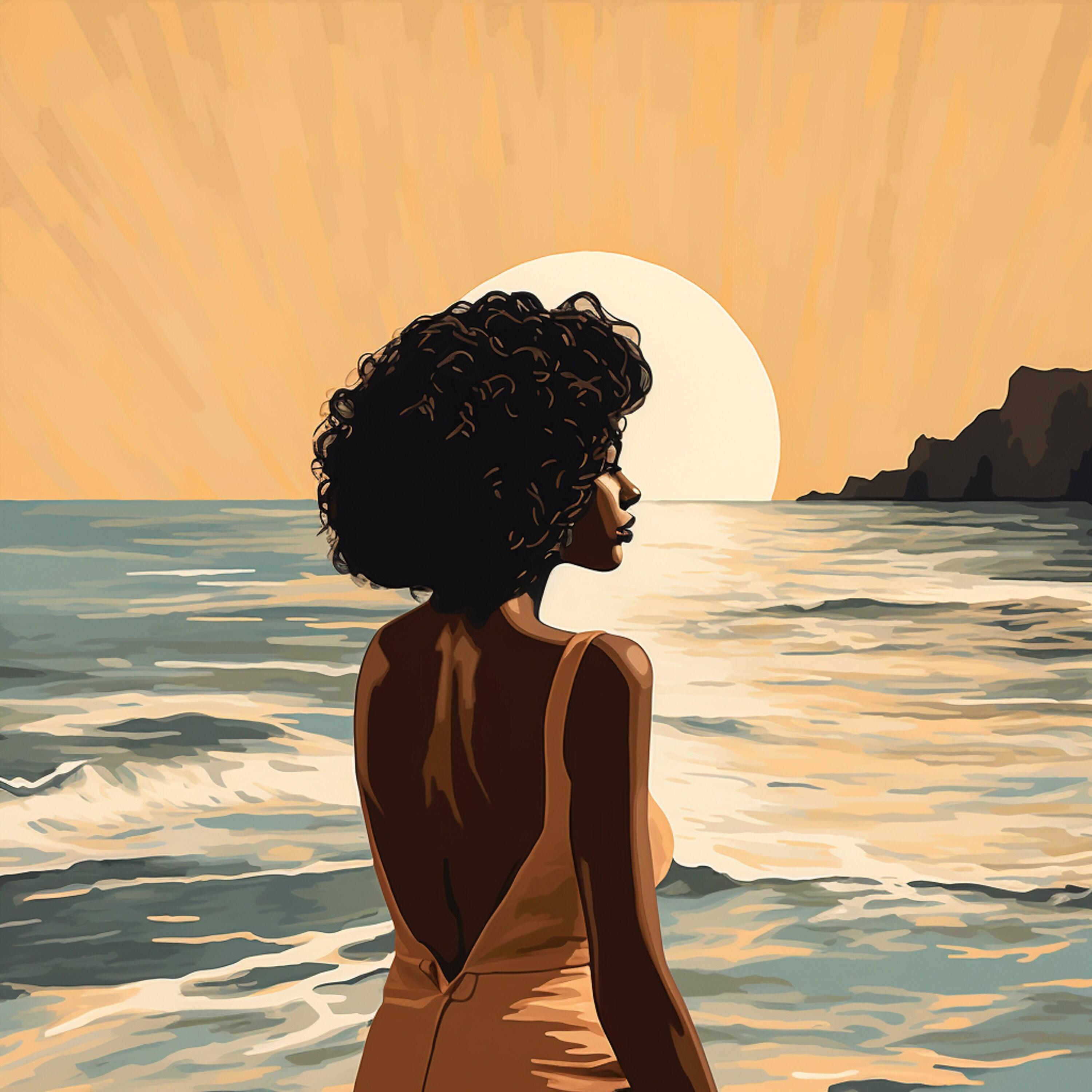Black Woman Beach Sunset Art Print Etsy