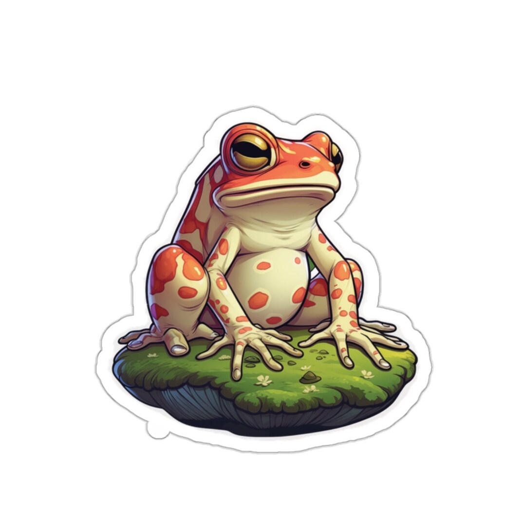 Orange Frog Sticker Cool Amphibian on Grass Chilling Frog Lover Gift ...
