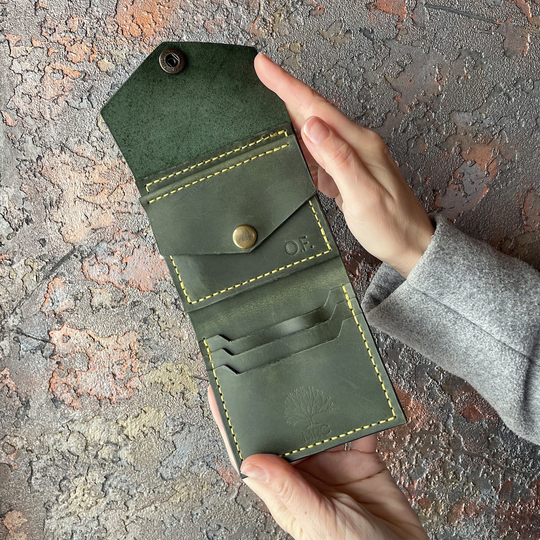 Handmade Green Leather Wallet: Personalized Bifold Wallet - Etsy