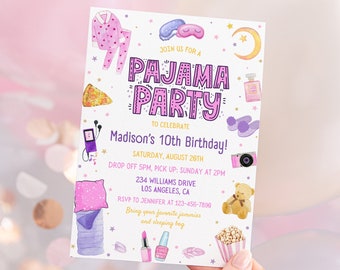 Editable Slumber Party Birthday Invitation Sleepover Birthday Invite ...