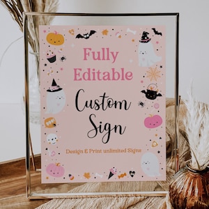 Fully Editable Spooky One Pink Halloween Ghost Custom Sign Cute Pink ...