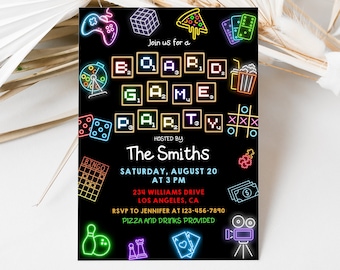 Editable Game Night Invitation, Board Games House Party Invite ...