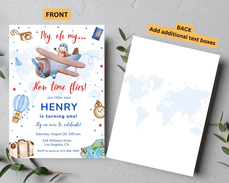 Airplane Birthday Invitation, Boy 1st Birthday Invite, Editable ...
