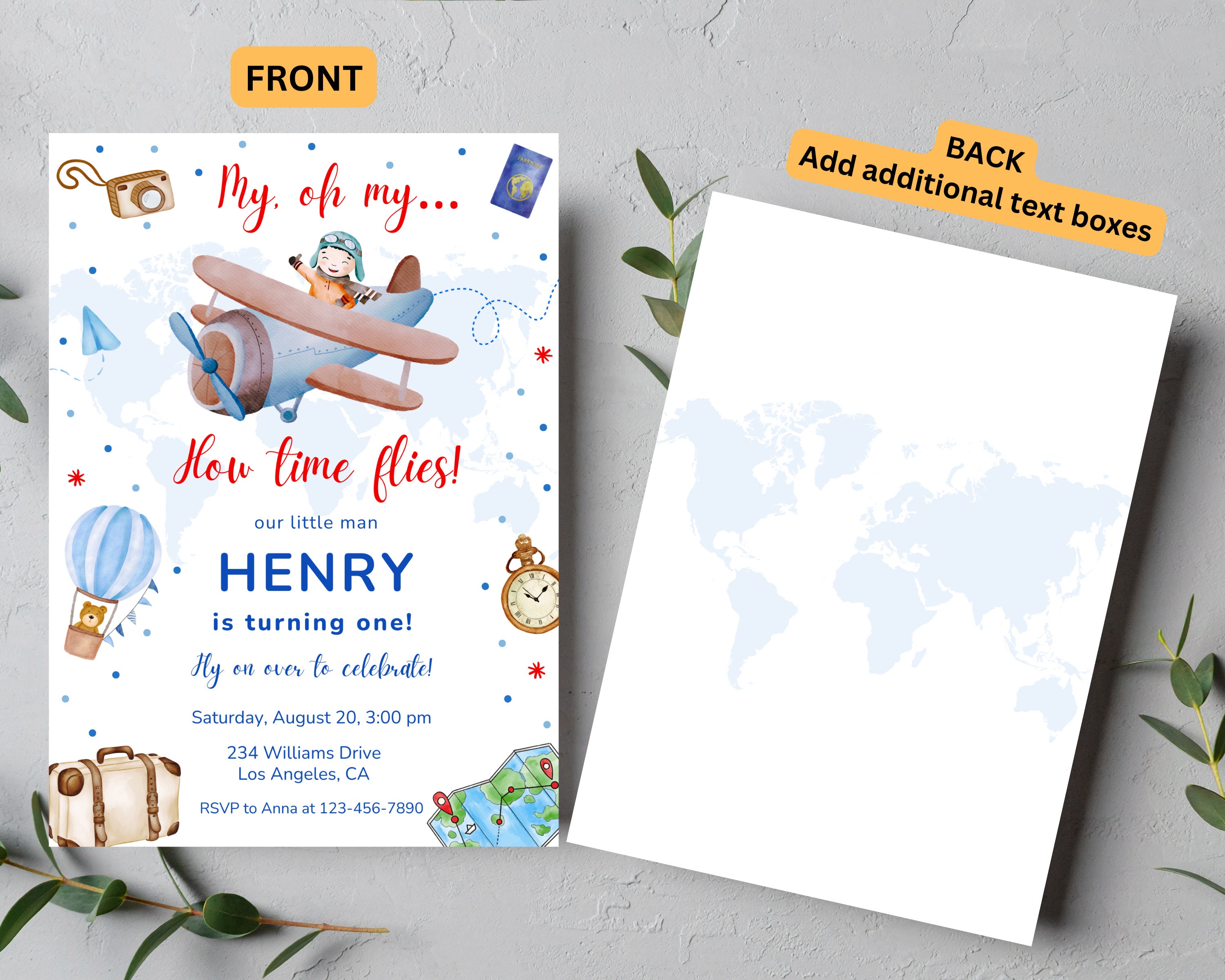 Airplane Birthday Invitation, Boy 1st Birthday Invite, Editable ...