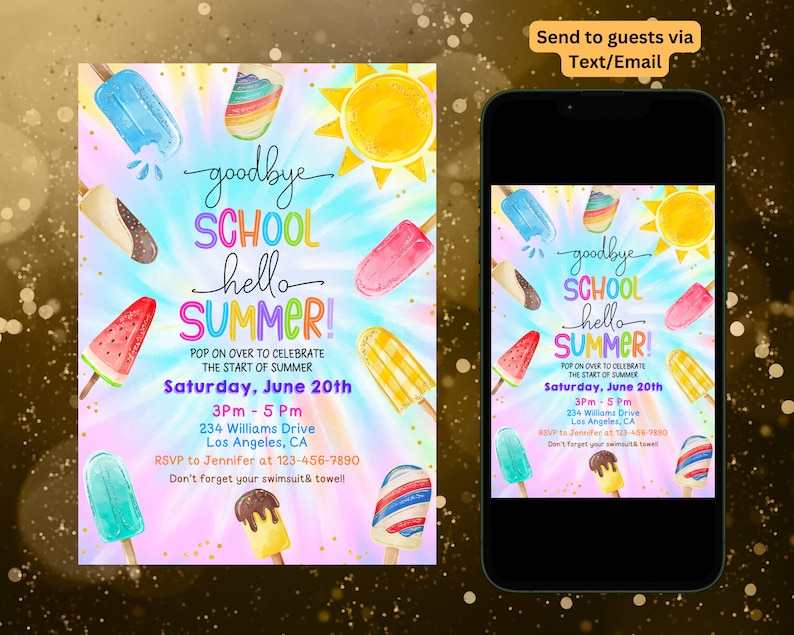 End of School Party Invitation, Schools Out Party Invite, Goodbye ...