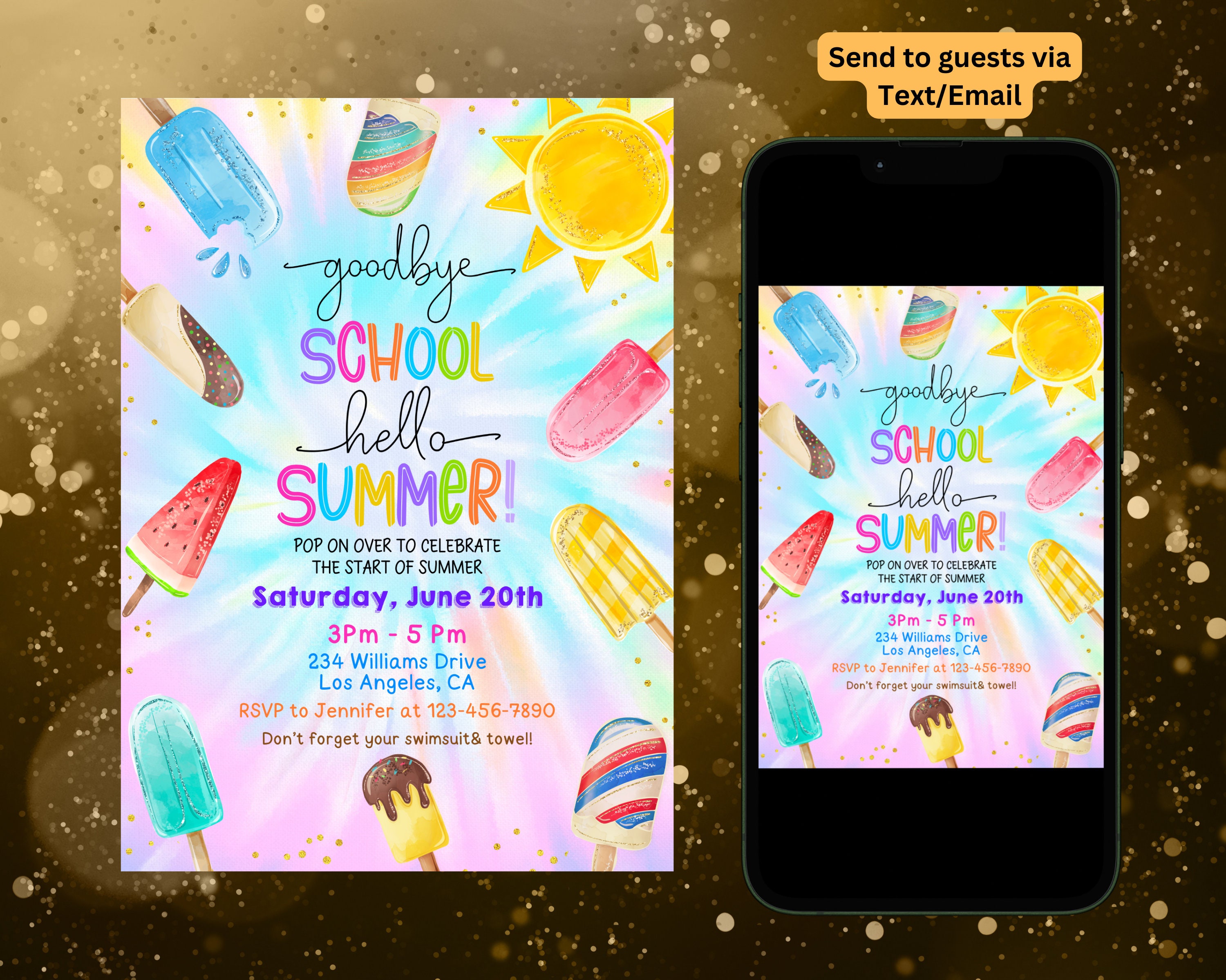 End of School Party Invitation, Schools Out Party Invite, Goodbye ...